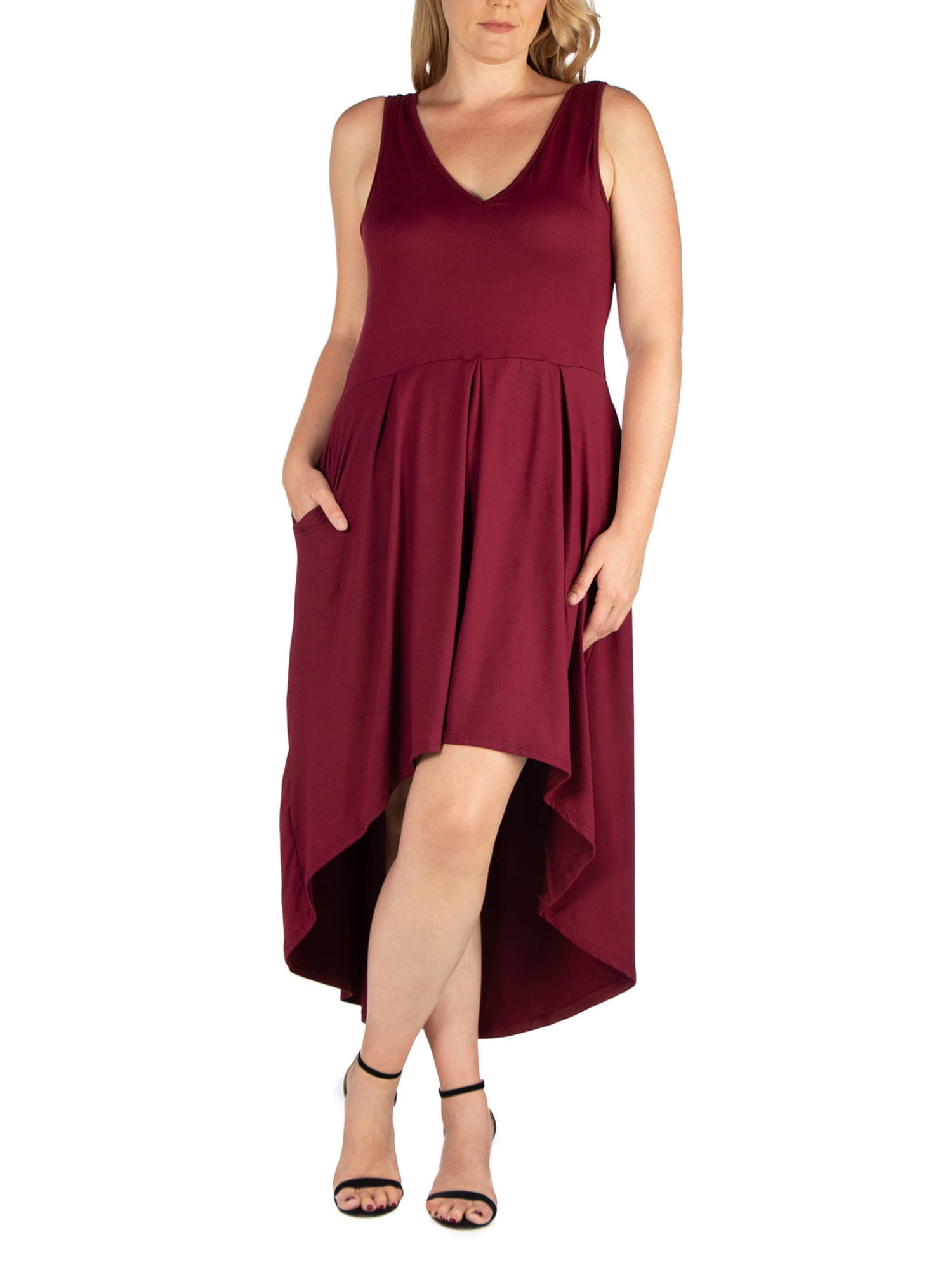24/7 Women's Plus Size Comfort Apparel High Low Plus Size Party Dress ...