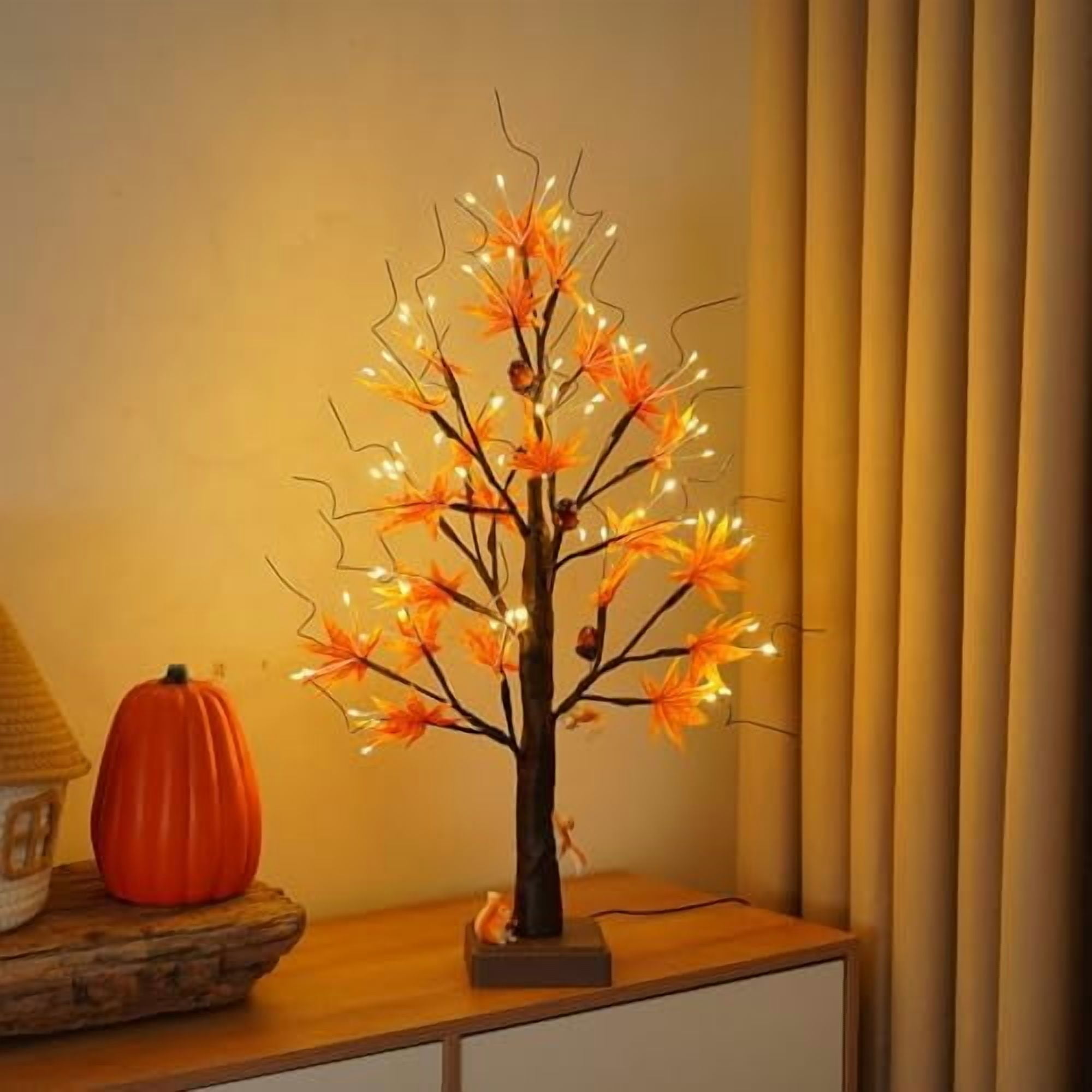 24” 72 LED Fall Decorations for Home, Birch Tree Lighted Fall Maple ...