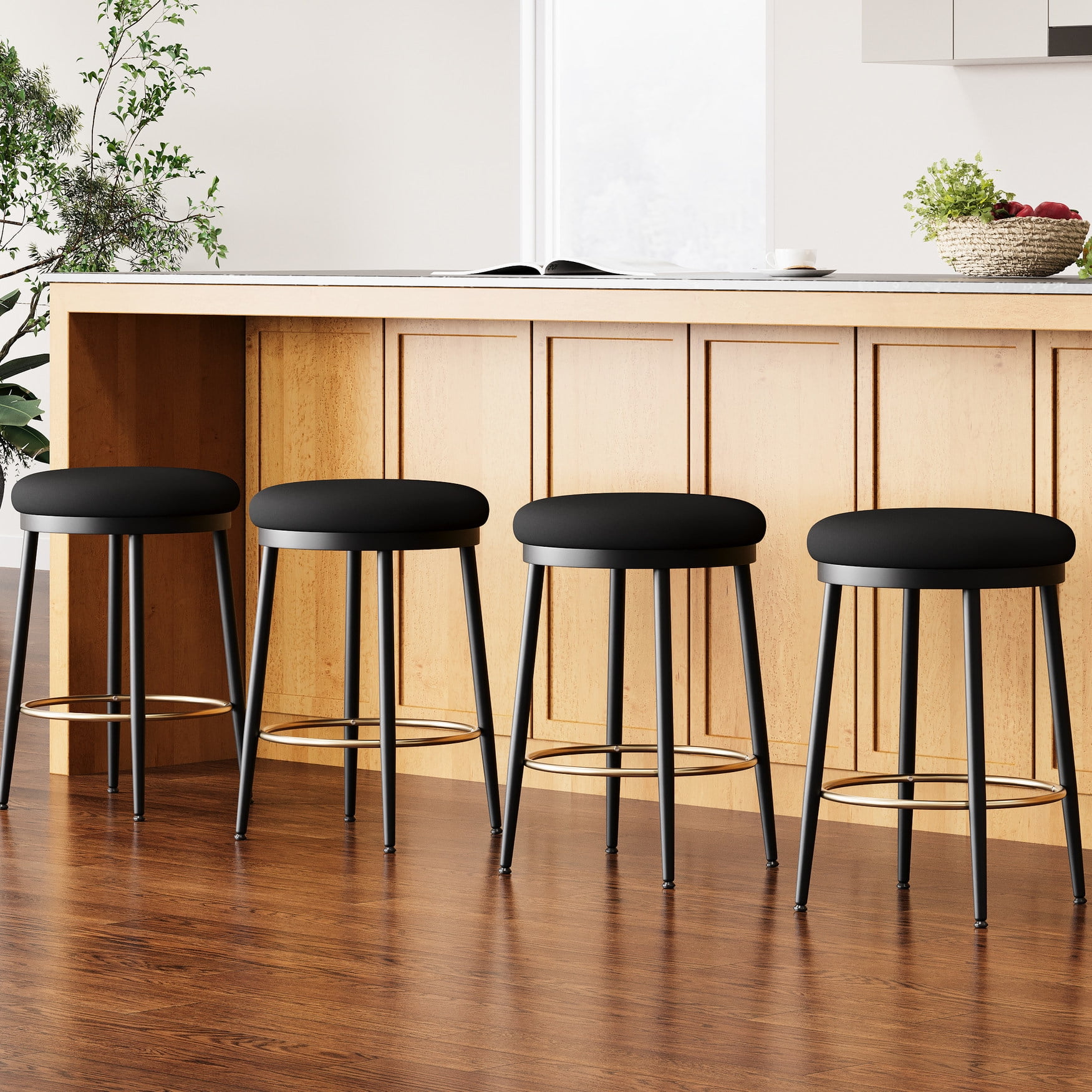 24.75'' Black Counter Stools, Set of 4, Modern Style with Iron Frame ...