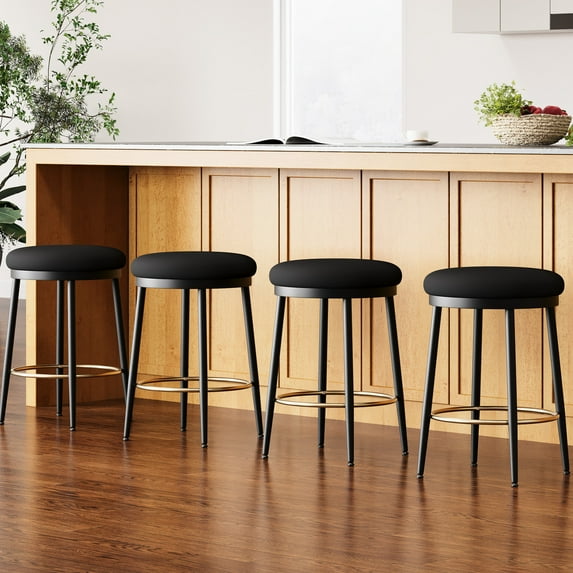 24.75'' Black Counter Stools, Set of 4, Modern Style with Iron Frame ...