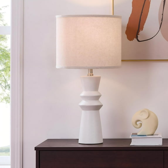 24.75'' White Ceramic Table Lamp Set of 2 with Oatmeal Fabric Shade ...