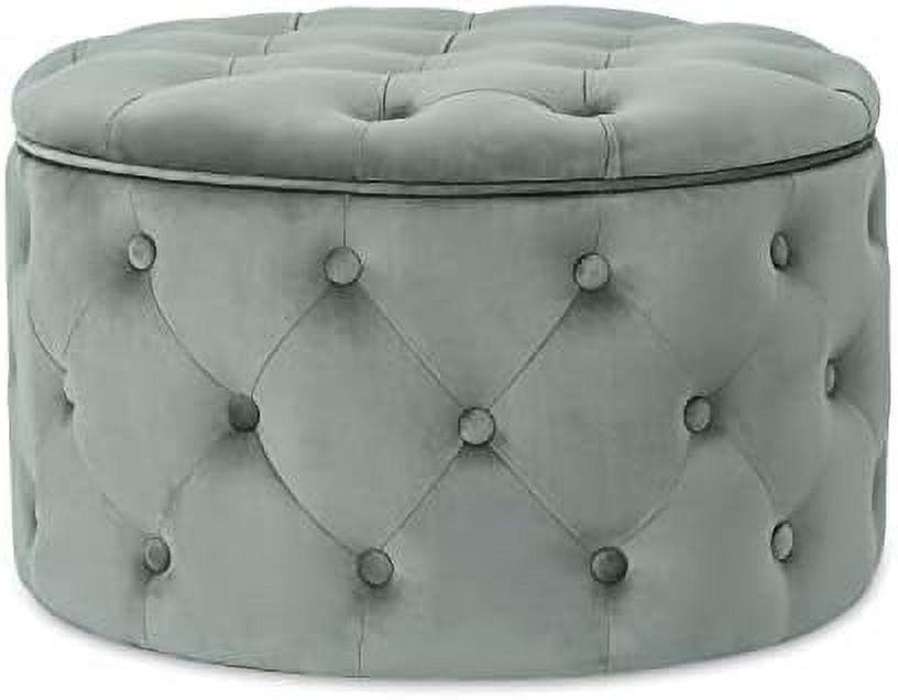24.8 Inch Blue Round Ottomans Chair Button Tufted Upholstered Ottoman ...