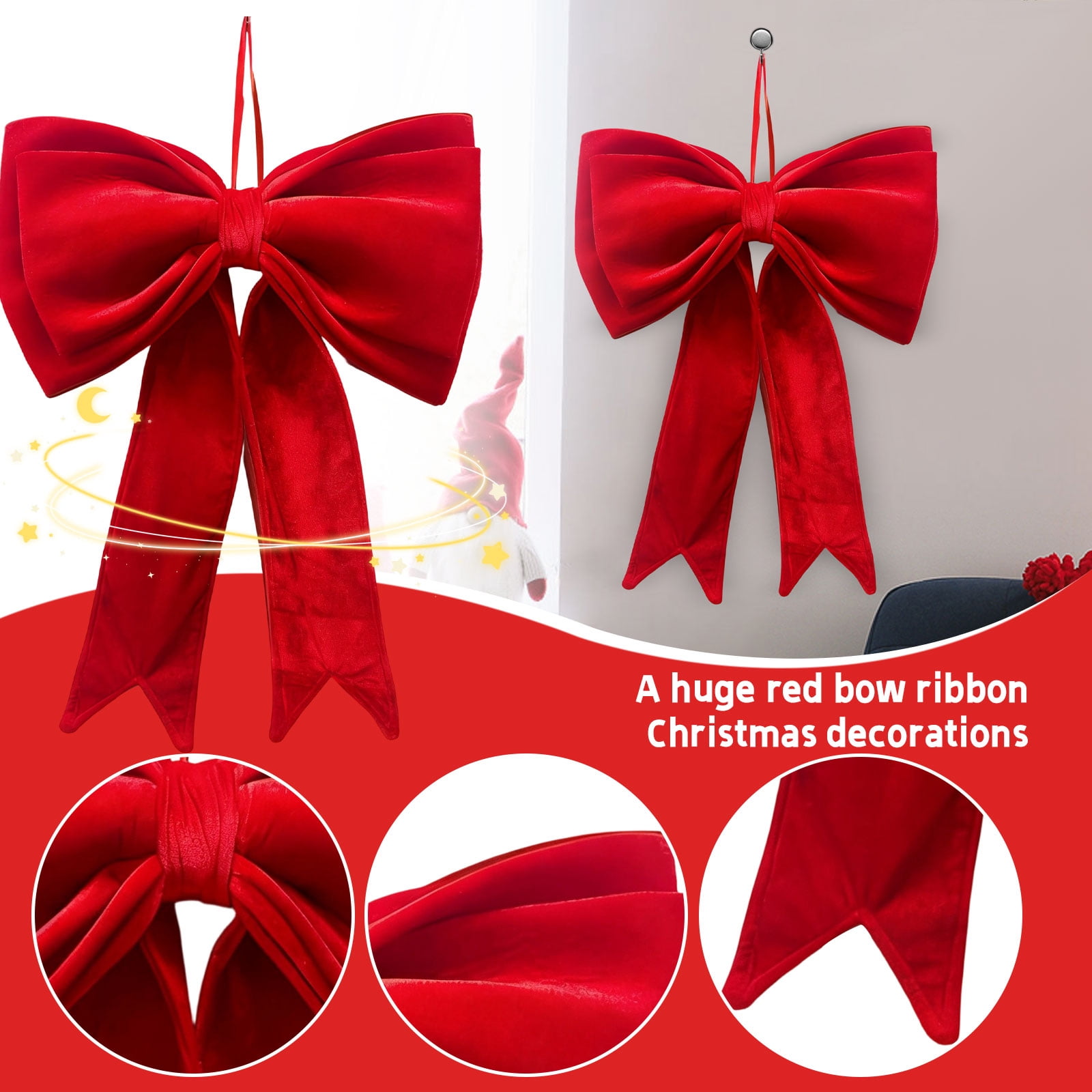 24.8 Inch Wide Oversized Velvet Bows for Christmas Tree, Giant Red ...