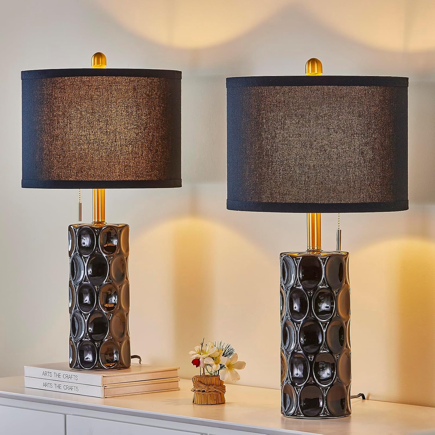 24.8" Modern Ceramic Table Lamp Set of 2 with Pull Chain, 3 Color ...