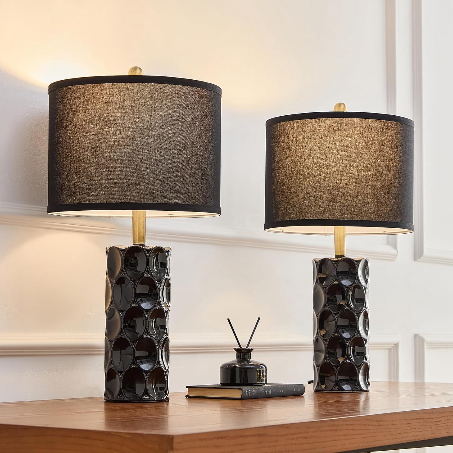 24.8" Modern Ceramic Table Lamp Set of 2 with Pull Chain, 3 Color ...