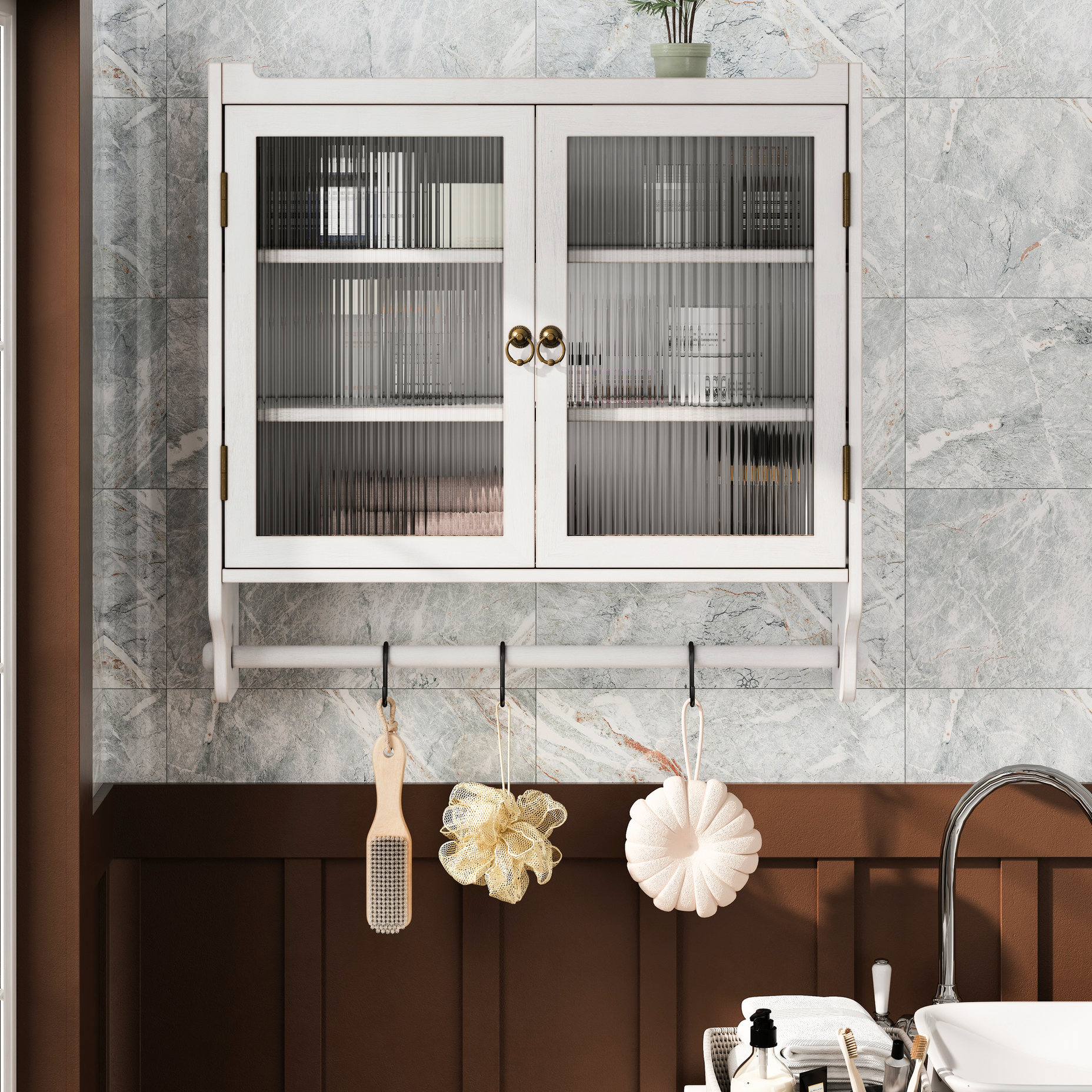 24.8" Wall Cabinet with Vintage Style | Three - Tier Double Door ...