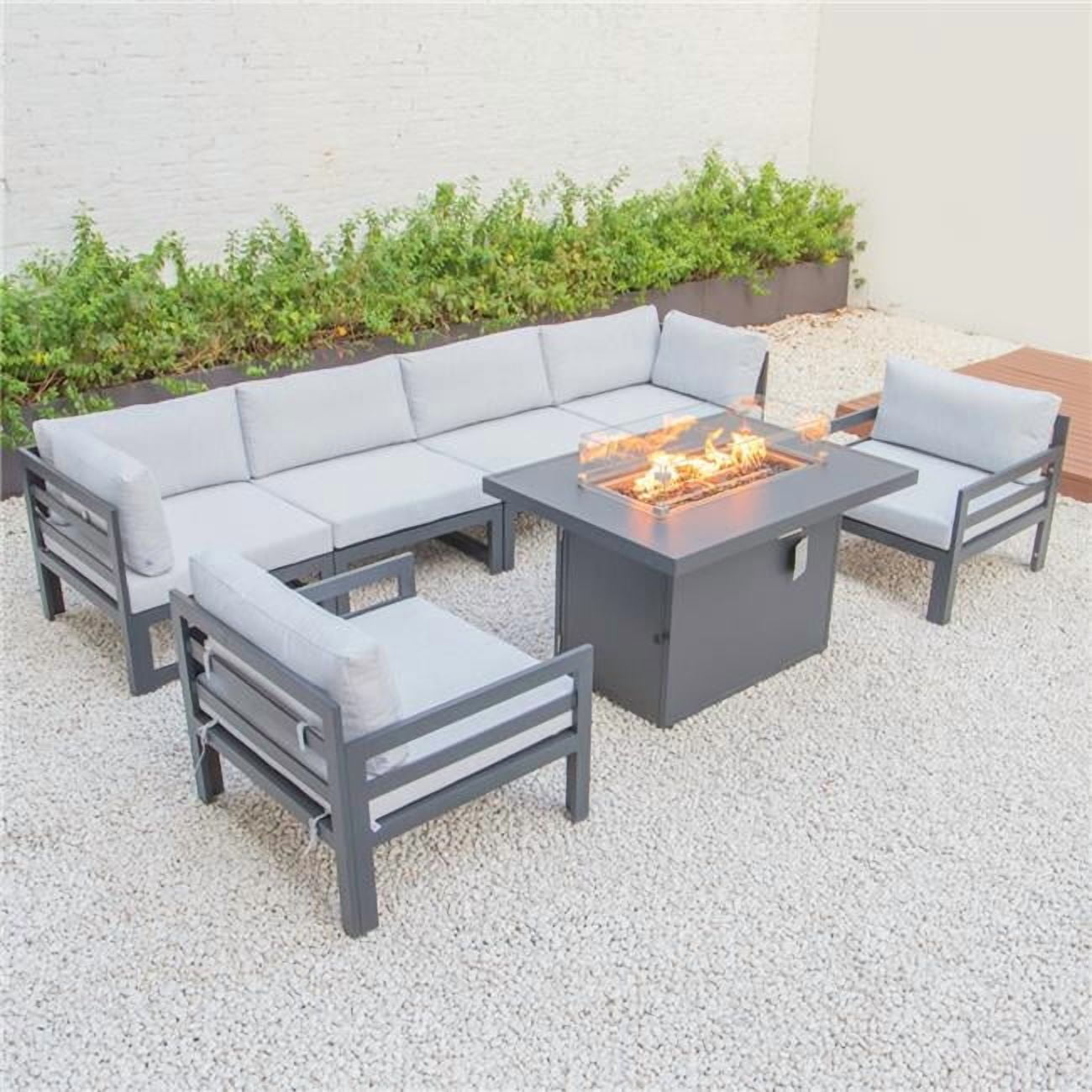 24.8 x 113.62 x 60 in. Chelsea Patio Aluminum Sectional & Fire Pit ...