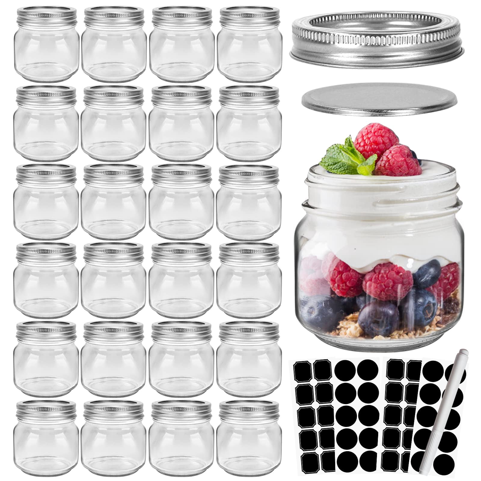 24 8oz Clear Glmason Jars With Regular Separable Lids 250ml Round Spice ...