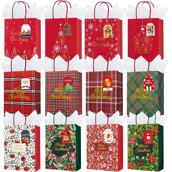 24 9" Small Size Merry Christmas Bags with Handles for Xmas Red ...