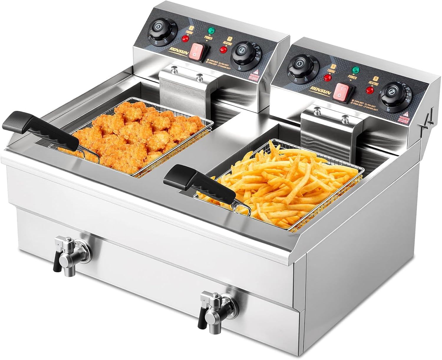 24.9QT Electric Deep Fryer with Baskets, Timer Drains & Lids, 3400W ...