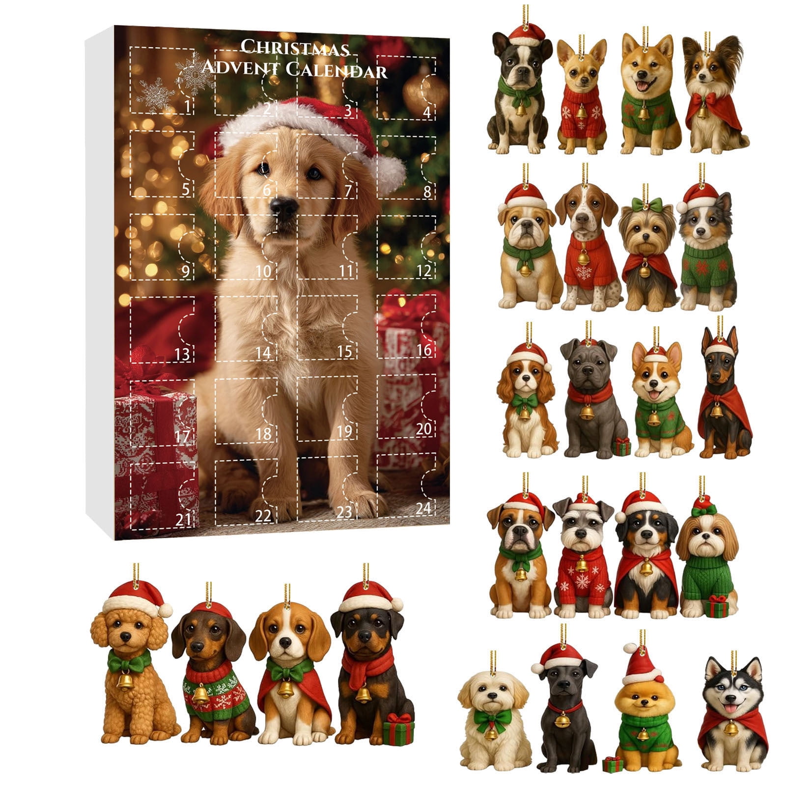 24 Acrylic Dog Christmas Countdown Calendar Set, Festive Home Decor ...
