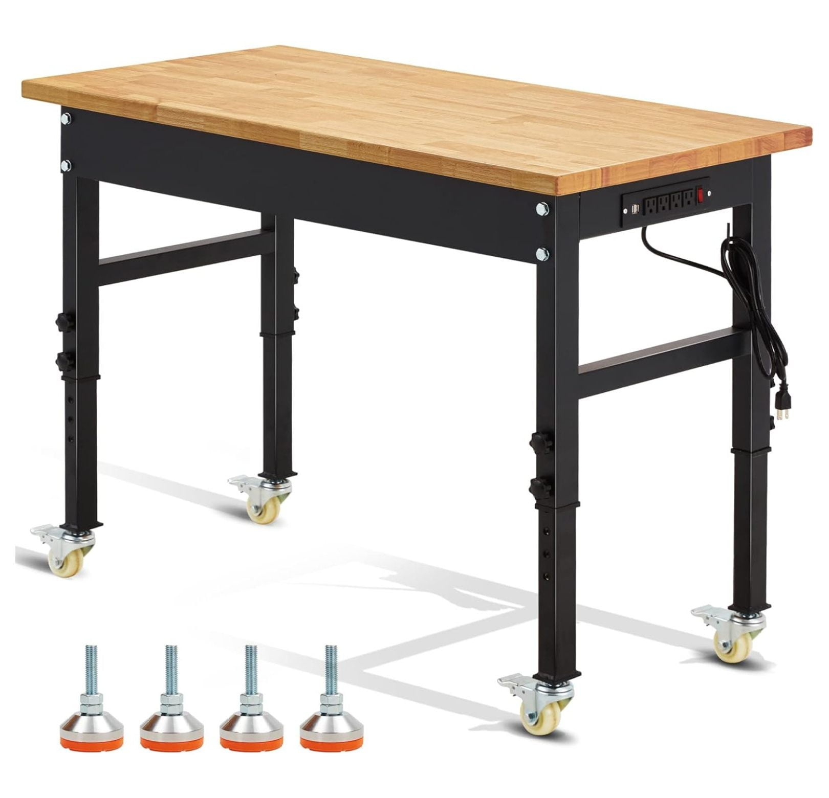 " ×24'' Adjustable Workbench,Rolling Heavy-Duty Worktable with Power ...