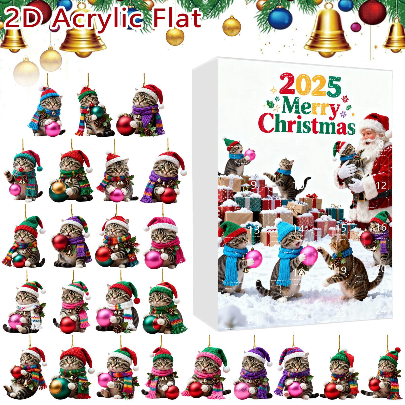 24 Adorable Cat Advent Calendar 24 Cute 2D Cartoon Children's Advent ...