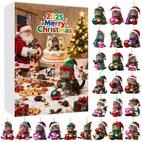 24 Adorable Cat Advent Calendar 24 Cute 2D Cartoon Children's Advent ...