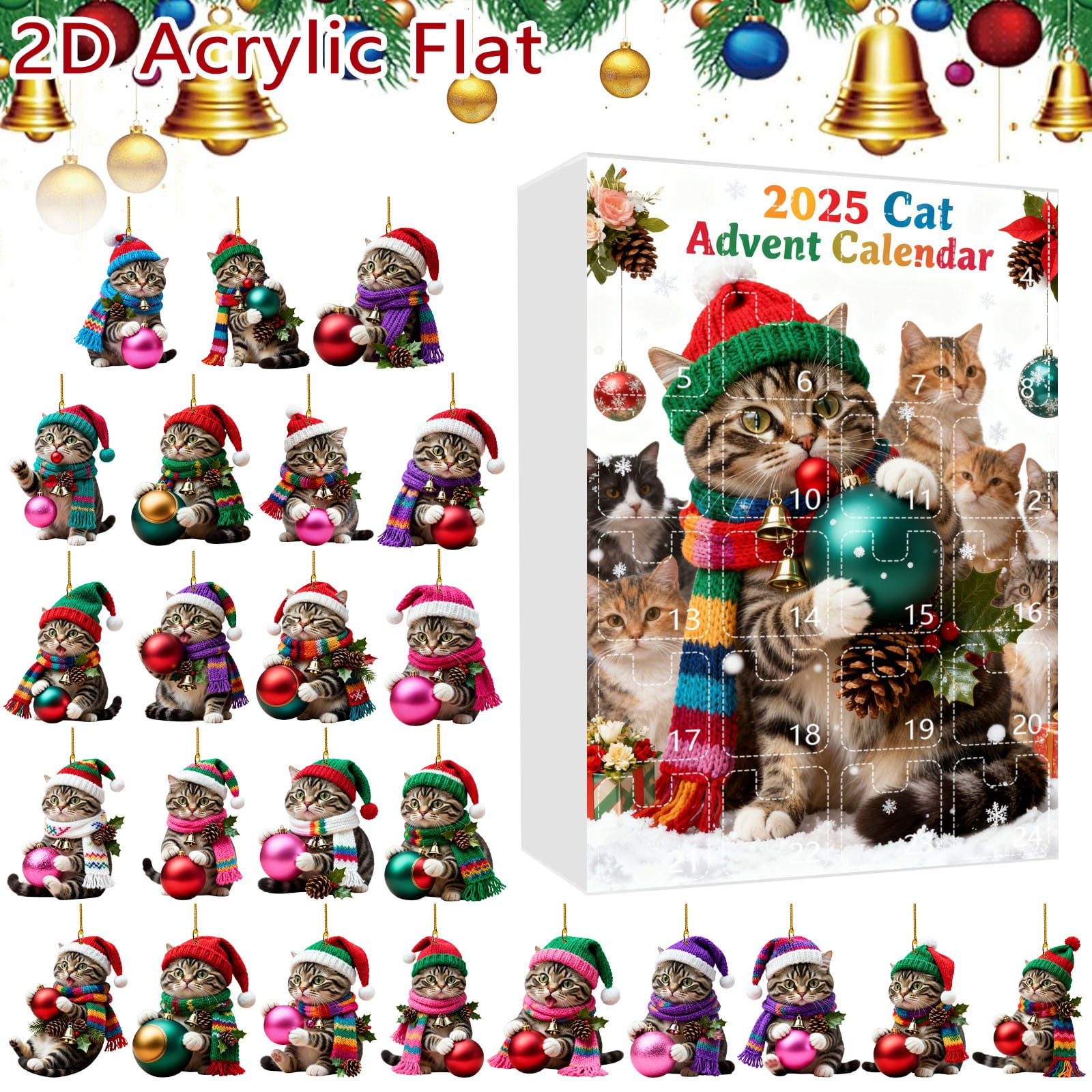 24 Adorable Cat Advent Calendar 24 Cute 2D Cartoon Children's Advent ...