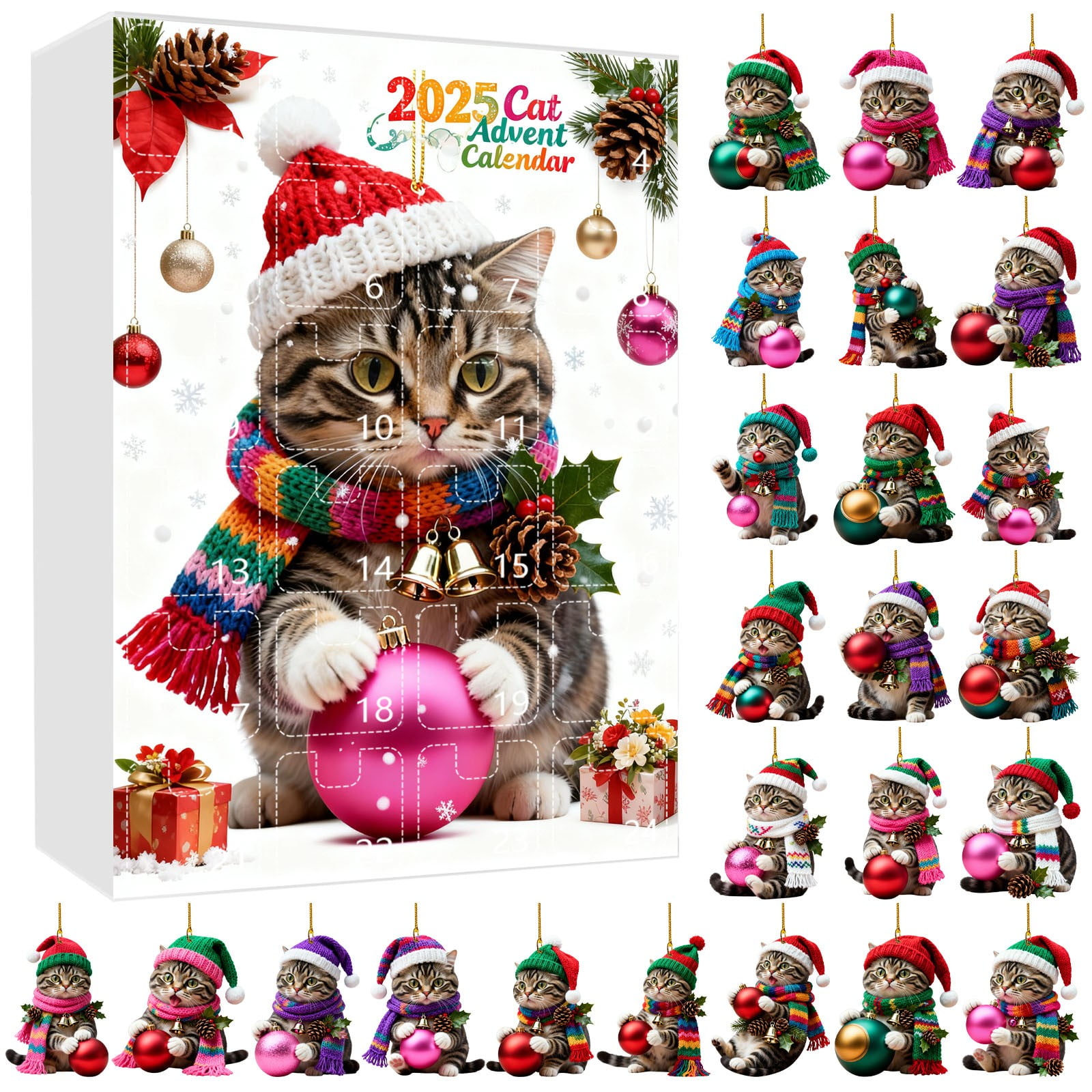 24 Adorable Cat Advent Calendar 24 Cute 2D Cartoon Children's Advent ...