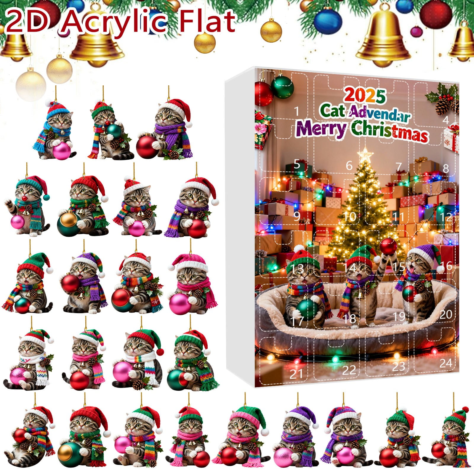 24 Adorable Cat Advent Calendar 24 Cute 2D Cartoon Children's Advent ...