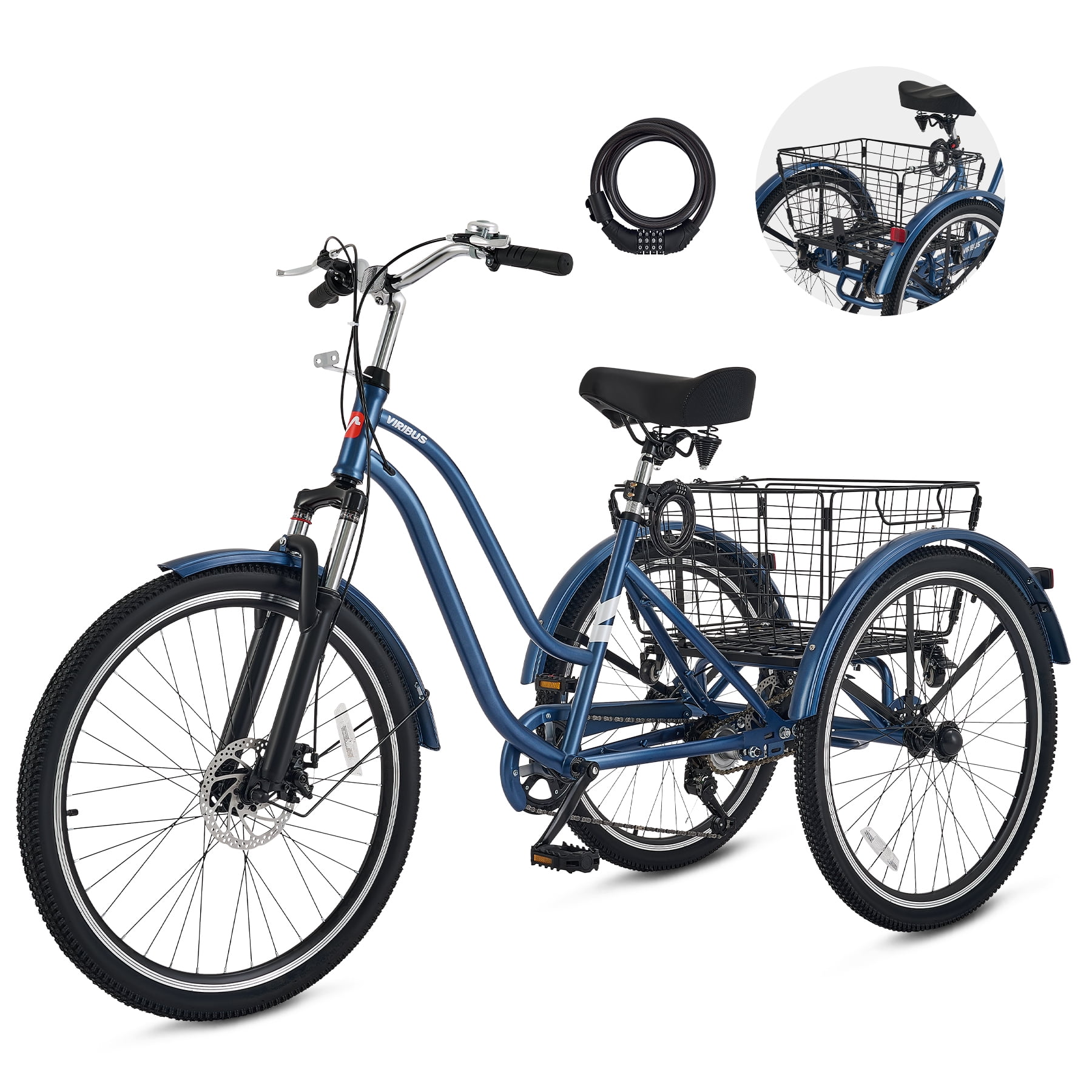 24" Adult Tricycle 7 Speed 3 Wheel Bike Adult Trike Dual Chains with ...