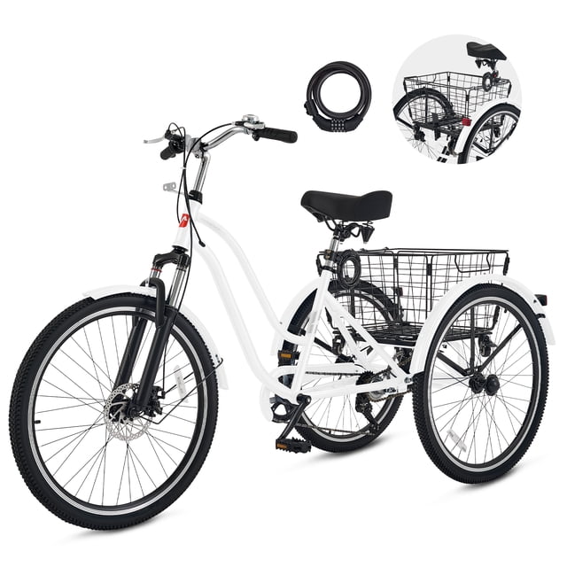 24" Adult Tricycle 7 Speed 3 Wheel Bike Adult Trike Dual Chains with ...