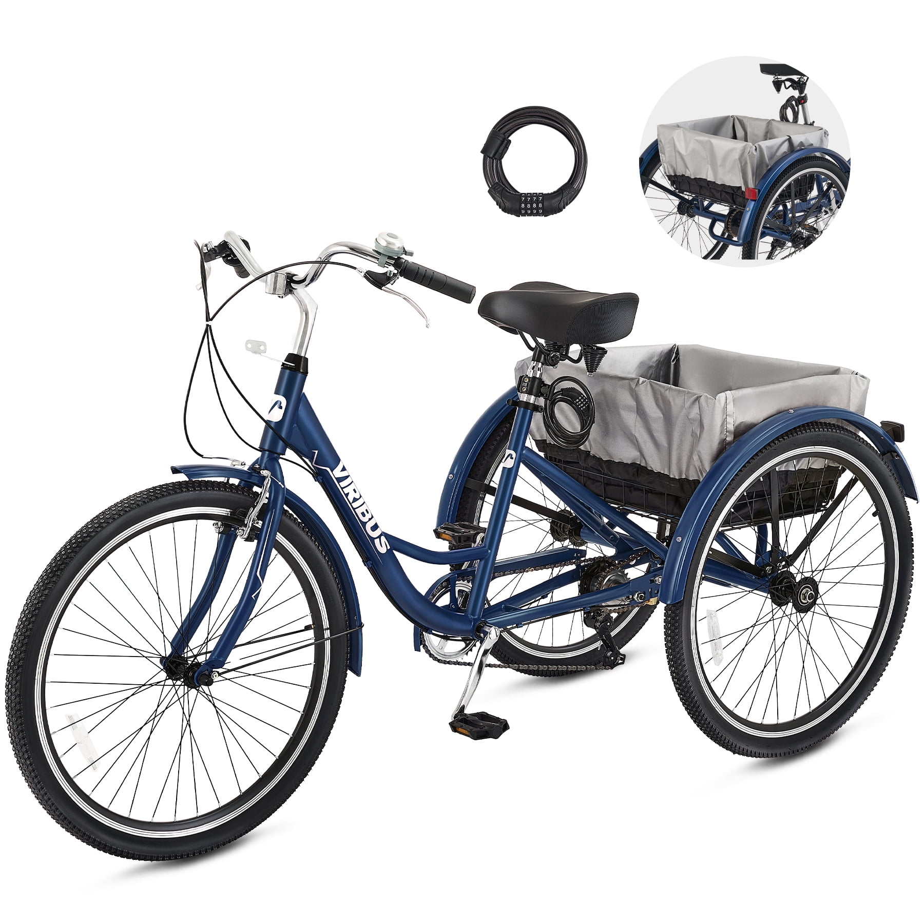 24" Adult Tricycle 7 Speed Three Wheel Bike Adult Trike with Dual ...