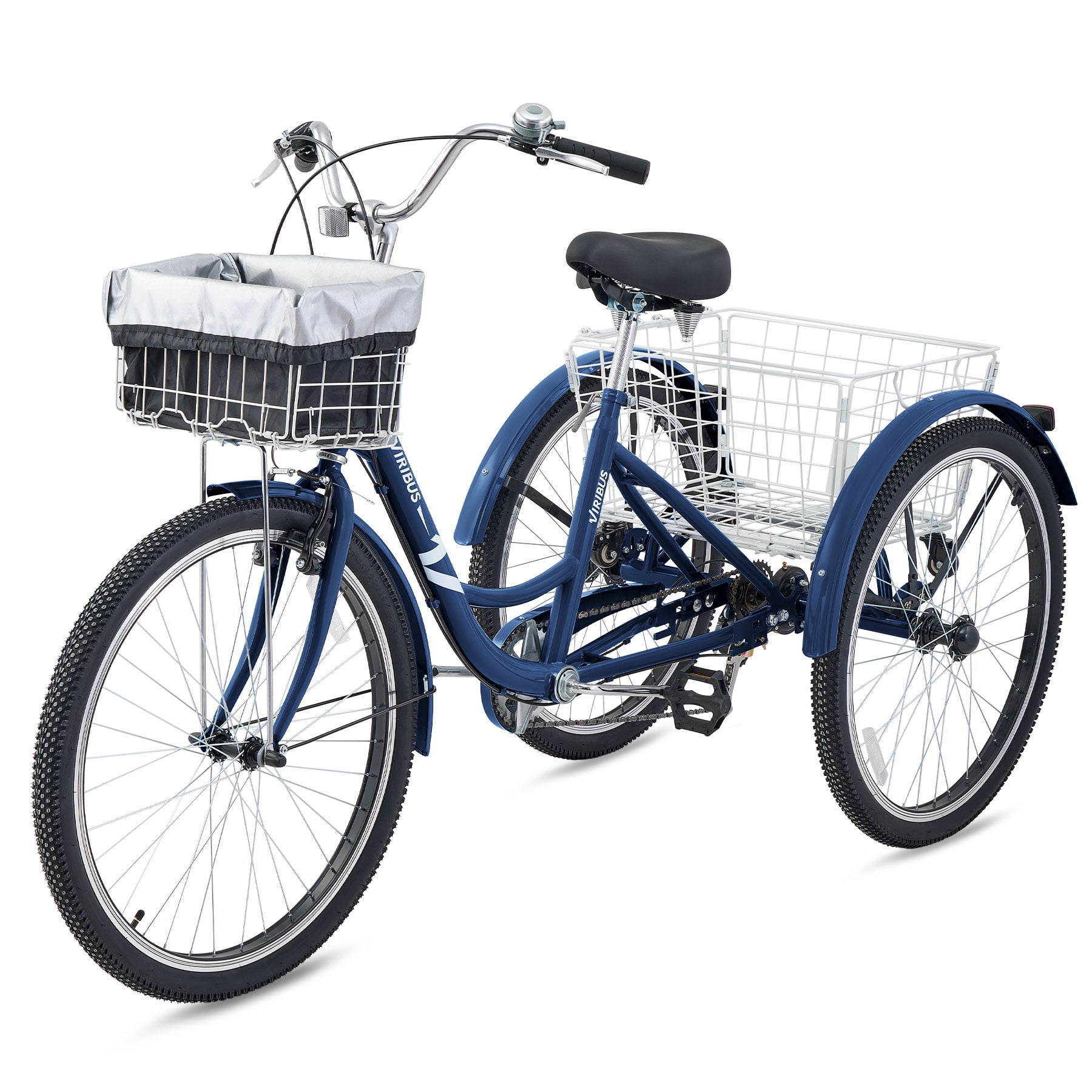 24" Adult Tricycle Bike with 7 Speed Gear Front & Rear Basket Matte ...