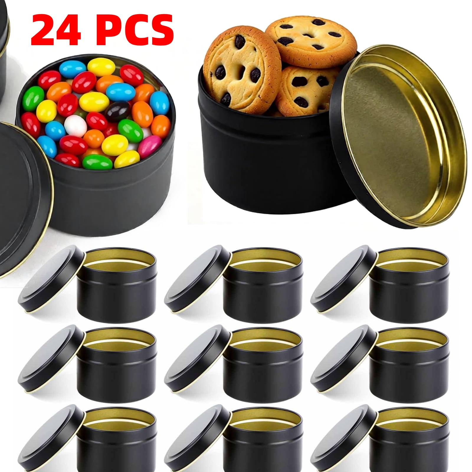 24 Airtight Small Cookie Jars with Lids , 4oz Black Storage Canisters ...