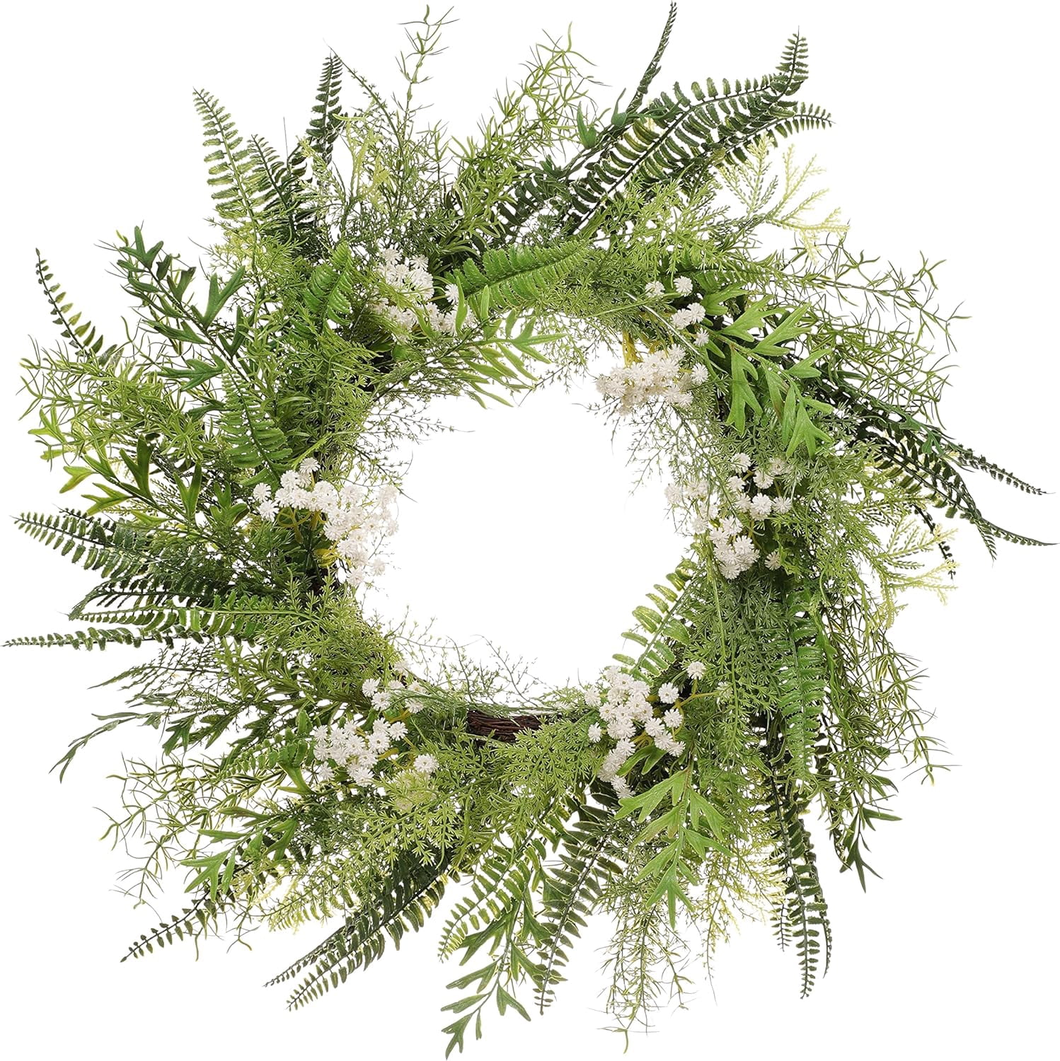 24" Artificial Babysbreath Floral Spring Wreath with Green Leaves ...