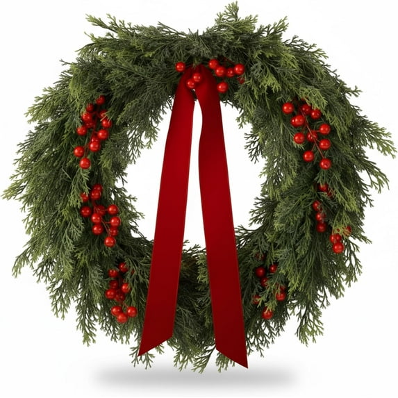 24'' Artificial Cedar Wreath for Front Door Christmas Wreaths Faux ...