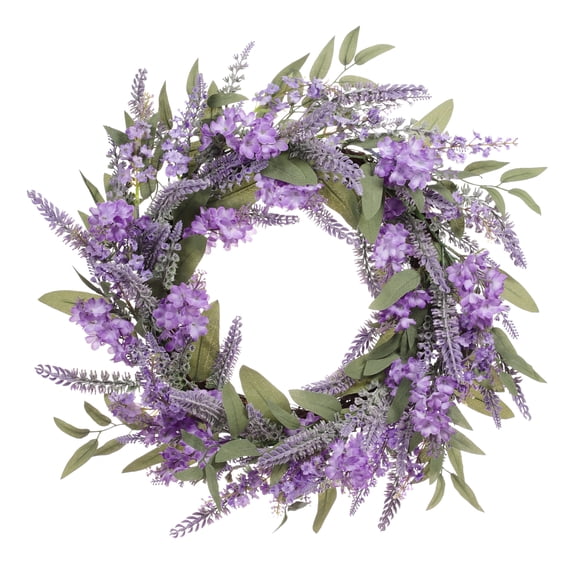24" Artificial Lavender Floral Spring Wreath with Green Leaves ...