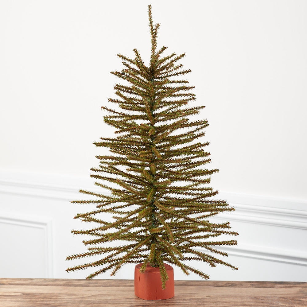 24" Artificial Pine Tree with Redwood Painted Wood Base: Bring the ...