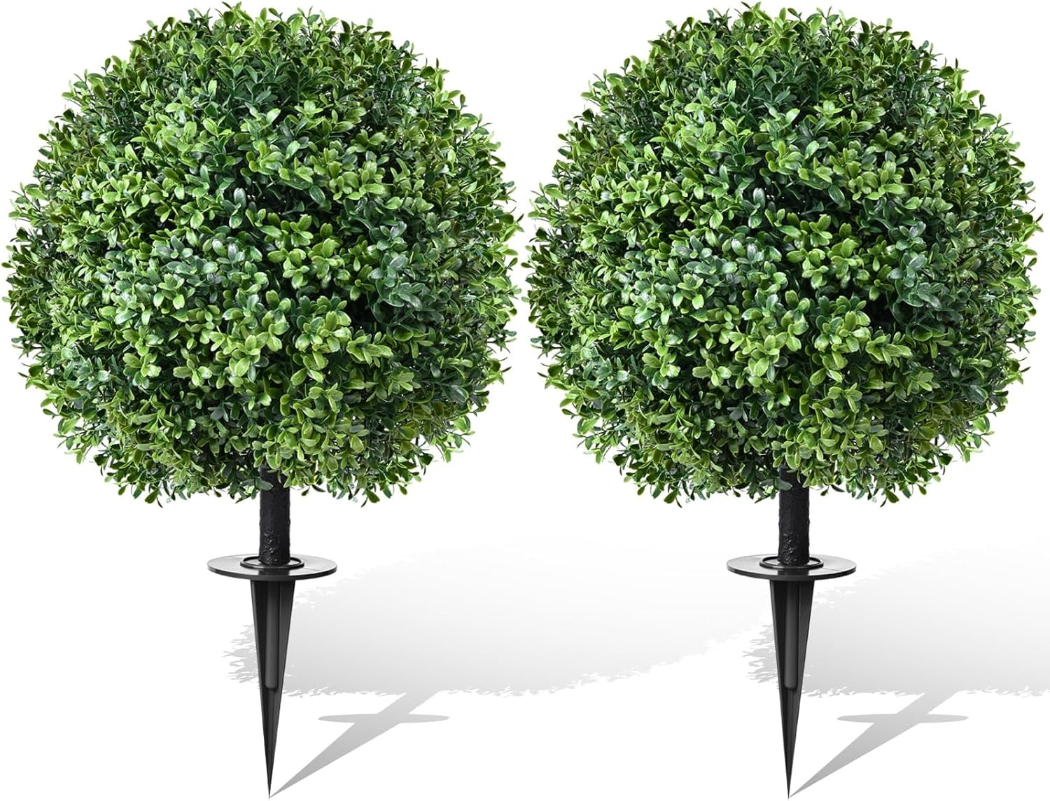 24" Artificial Topiary Boxwood Ball Tree with Ground Spike, Set of 2 ...
