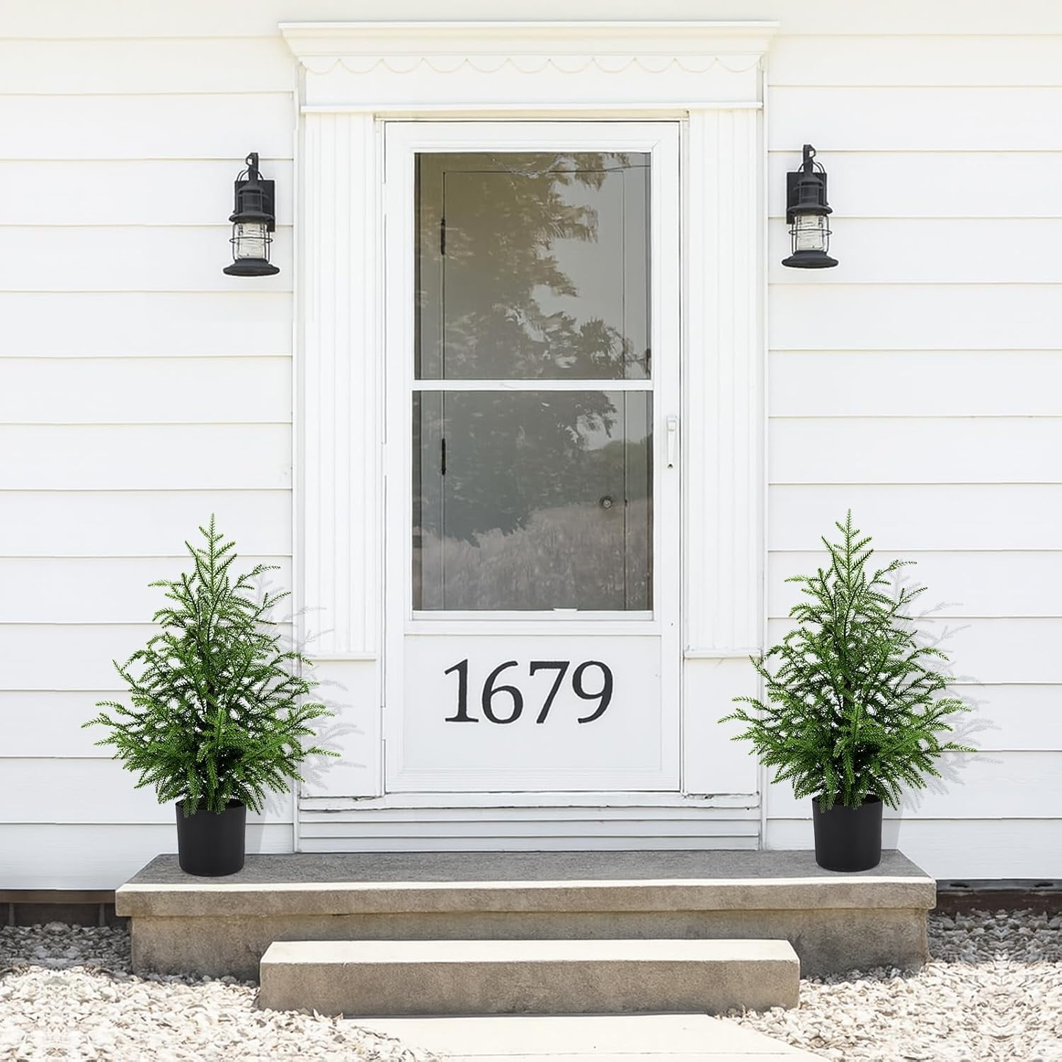 24" Artificial Topiary Tree Real Touch Norfolk Pine Tree, 2 Pack UV ...