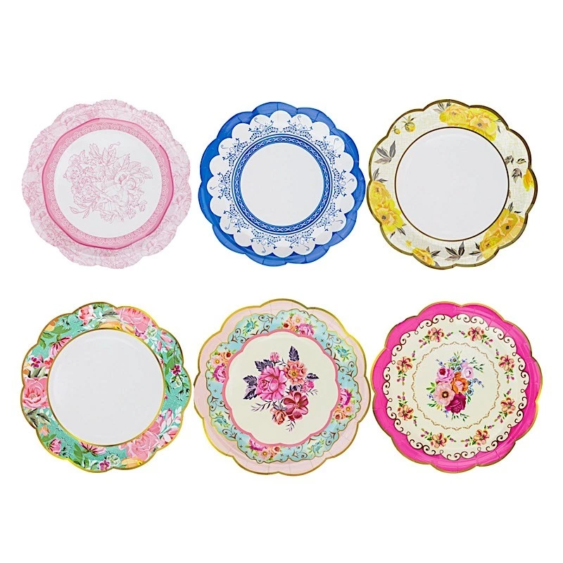 24 Assorted 9" Floral Round Paper Plates Scalloped Rim Party Events ...