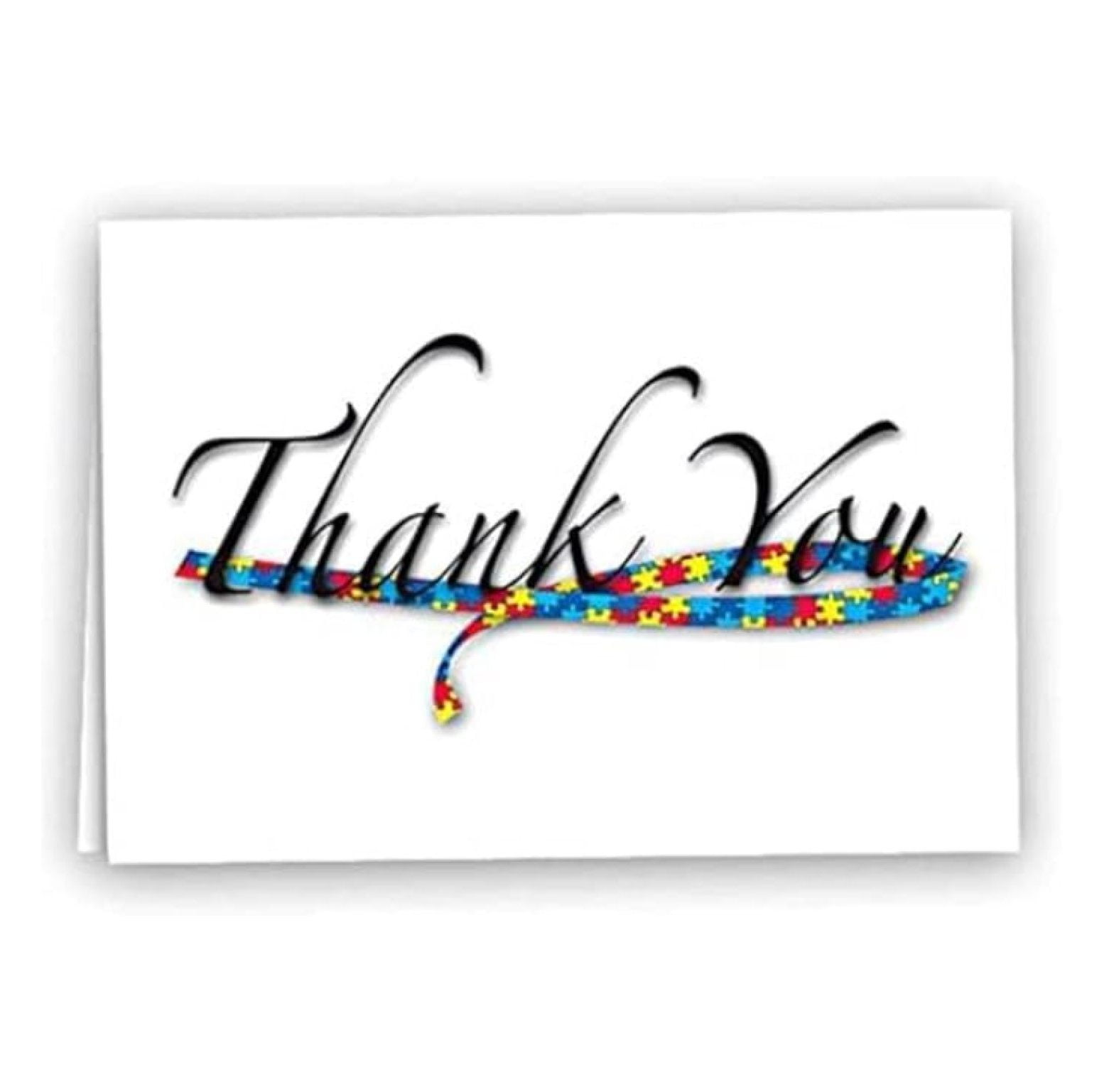 24 Autism Ribbon Thank You Note Cards - Blank Inside with Adhesive ...