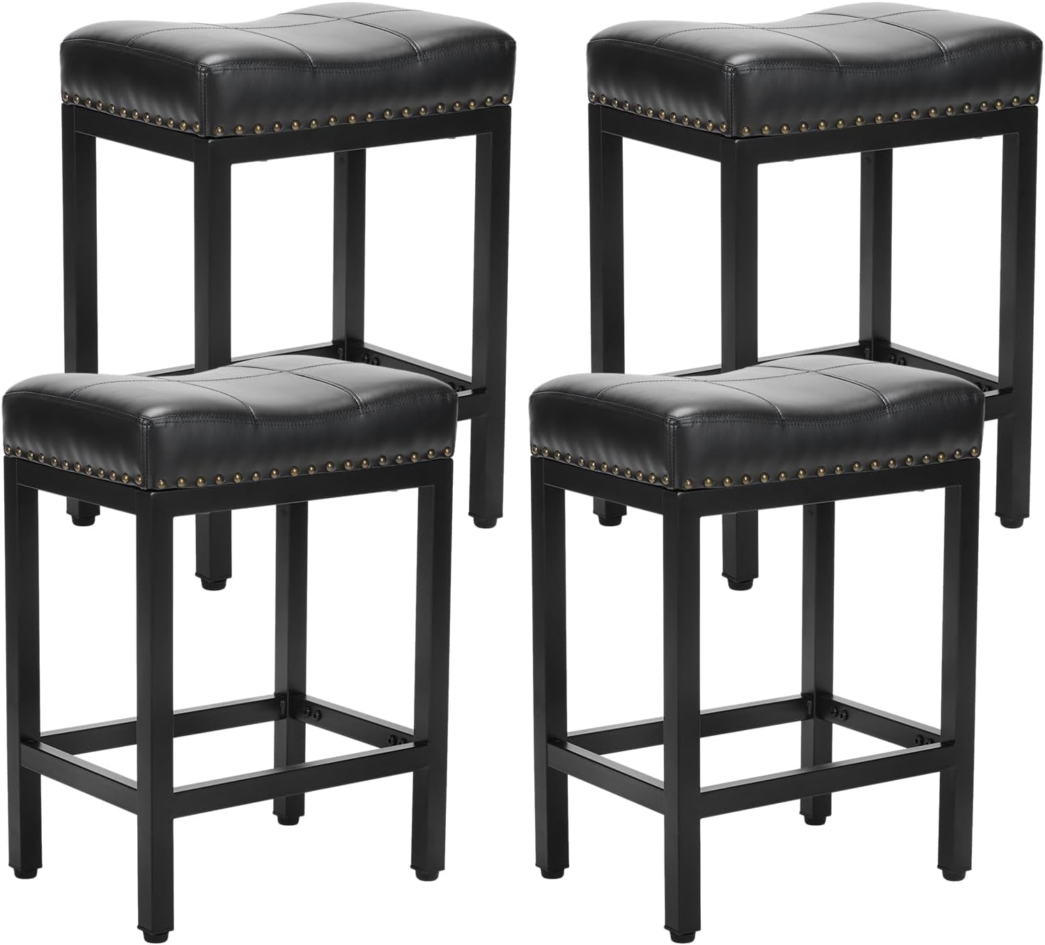 24" Backless Bar Stools, Set of 4 Counter Height Bar Stools, Leather ...