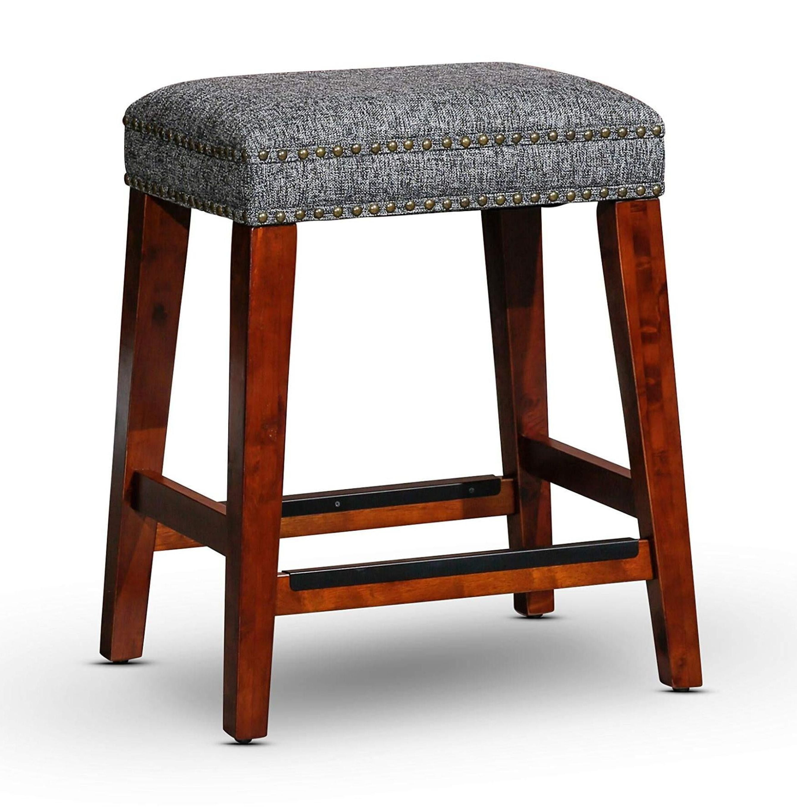 24" Backless Counter Stool - Tweed Fabric Seat, Nailhead Trim - Kitchen ...