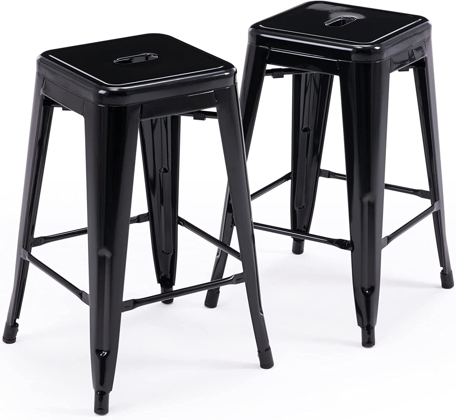 24" Bar Stools Black Backless Metal Barstools Indoor-Outdoor Counter ...