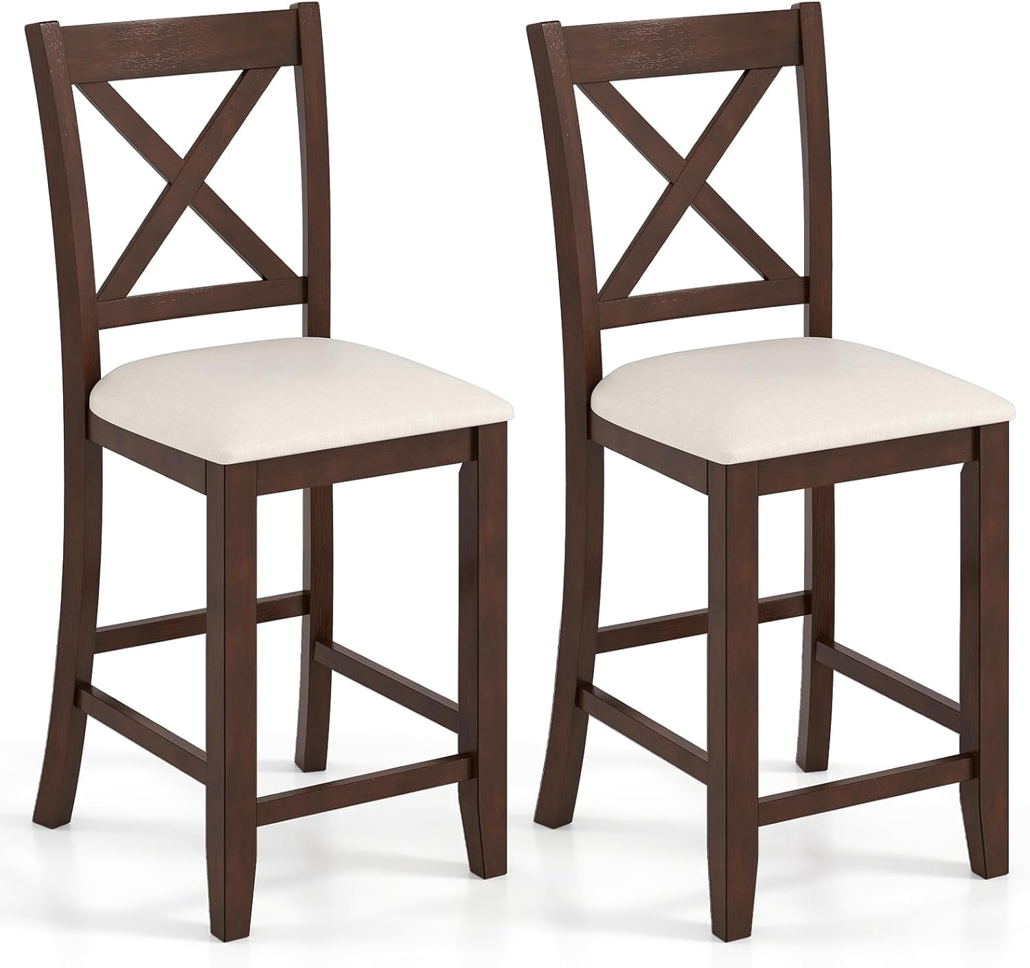 24" Bar Stools Set of 2, Farmhouse Counter Height Barstools w/Footrest ...