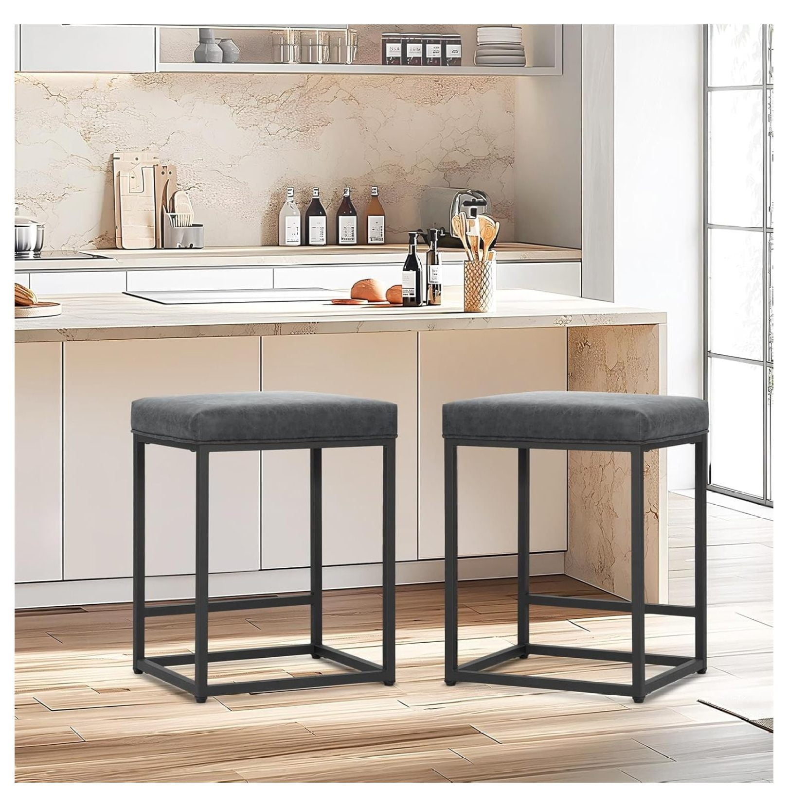 24" Bar Stools Set of 2, Counter Height Bar Stools for Kitchen Island ...