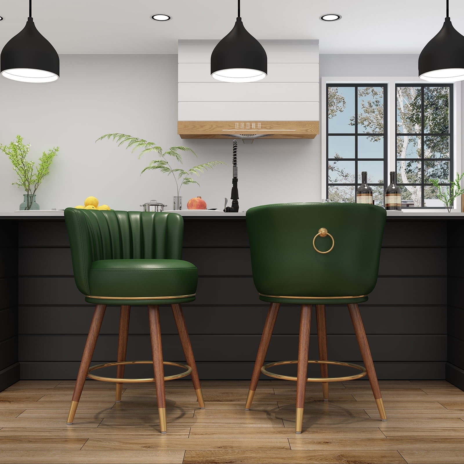 "HomeZeer 24"" Swivel Bar Stools Set of 2, Comfortable PU Leather Pub ...