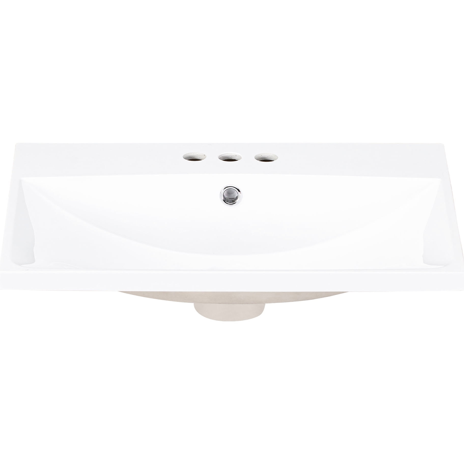 24" Bathroom Basin Sink, Resin Material, 3 Faucet, 6.78 In. H, White ...