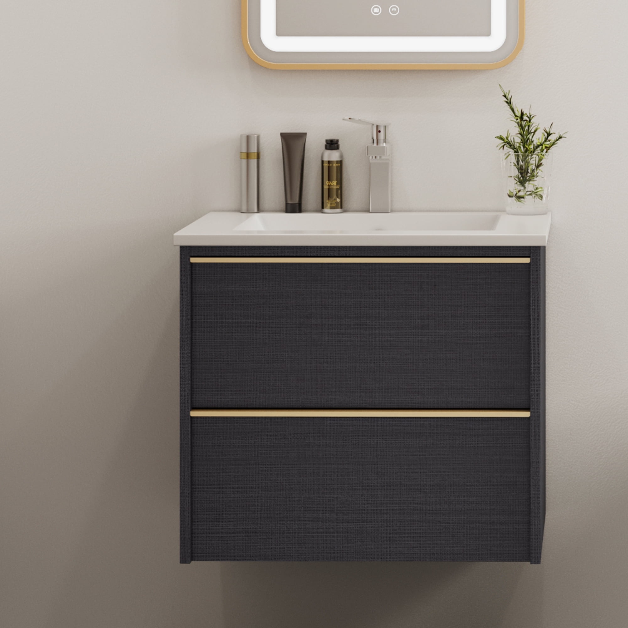24" Bathroom Floating Vanity with Sink, Modern Bathroom Vanity with 2 ...