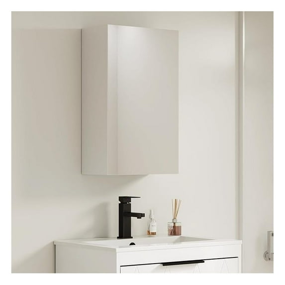 24" Bathroom Medicine Cabinet W/Mirror, Single Door Bathroom White Wall ...