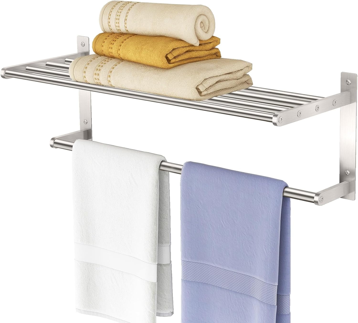 24" Bathroom Shelf with Towel Bar, Towel Racks for Bathroom, 2 Tier ...