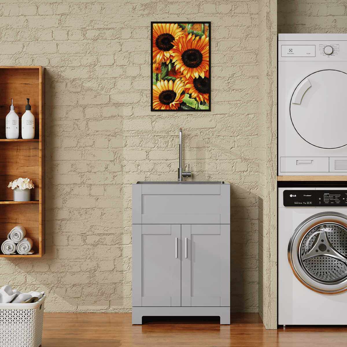 24" Bathroom Sink Vanity Laundry Utility Cabinet w/ Stainless Steel ...