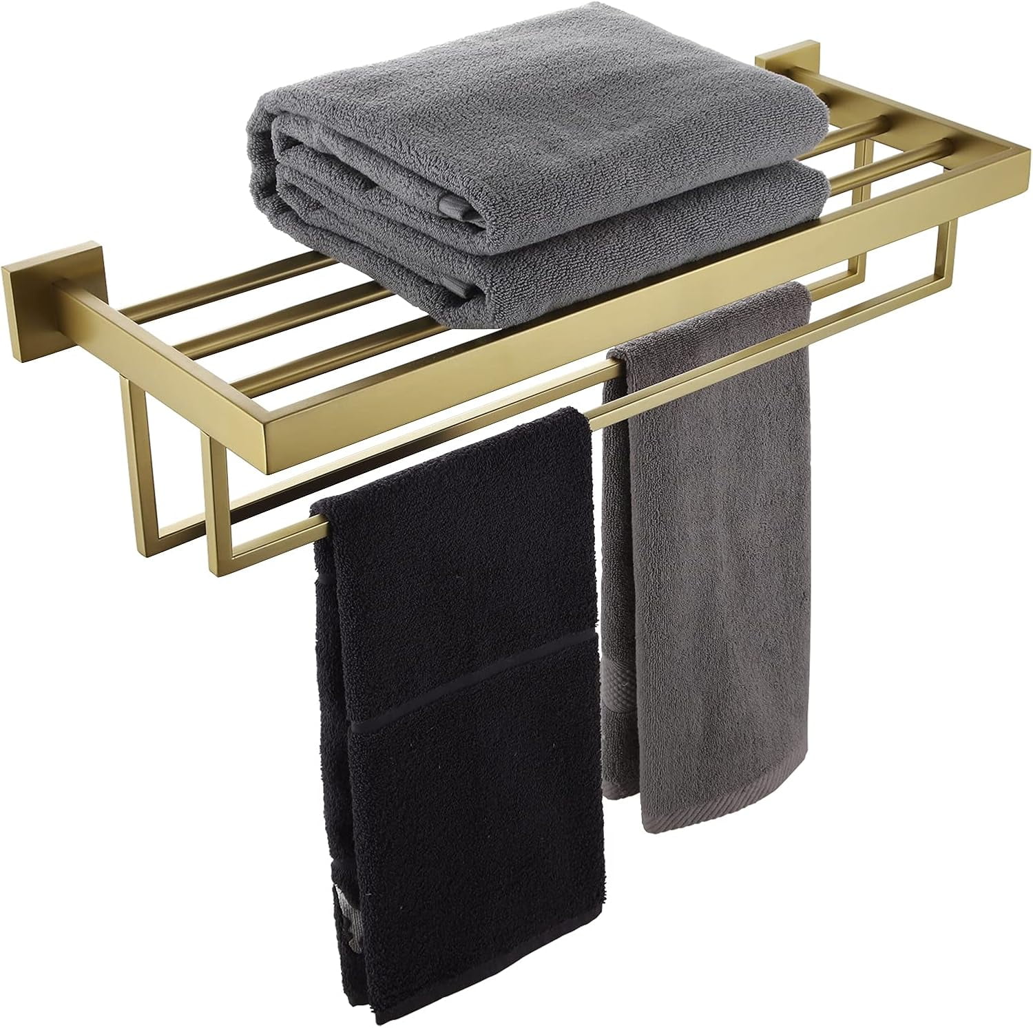 24'' Bathroom Towel Shelf Holder with Two Bath Towel Bars Rails, SUS304 ...