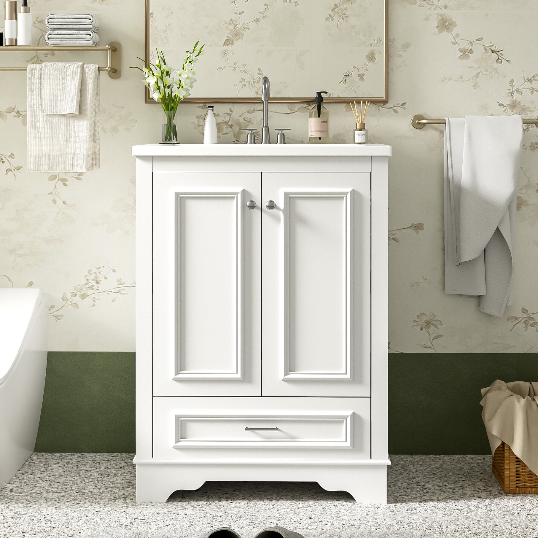 24" Bathroom Vanity with Ceramic Sink Combo, Modern Wood Bathroom ...