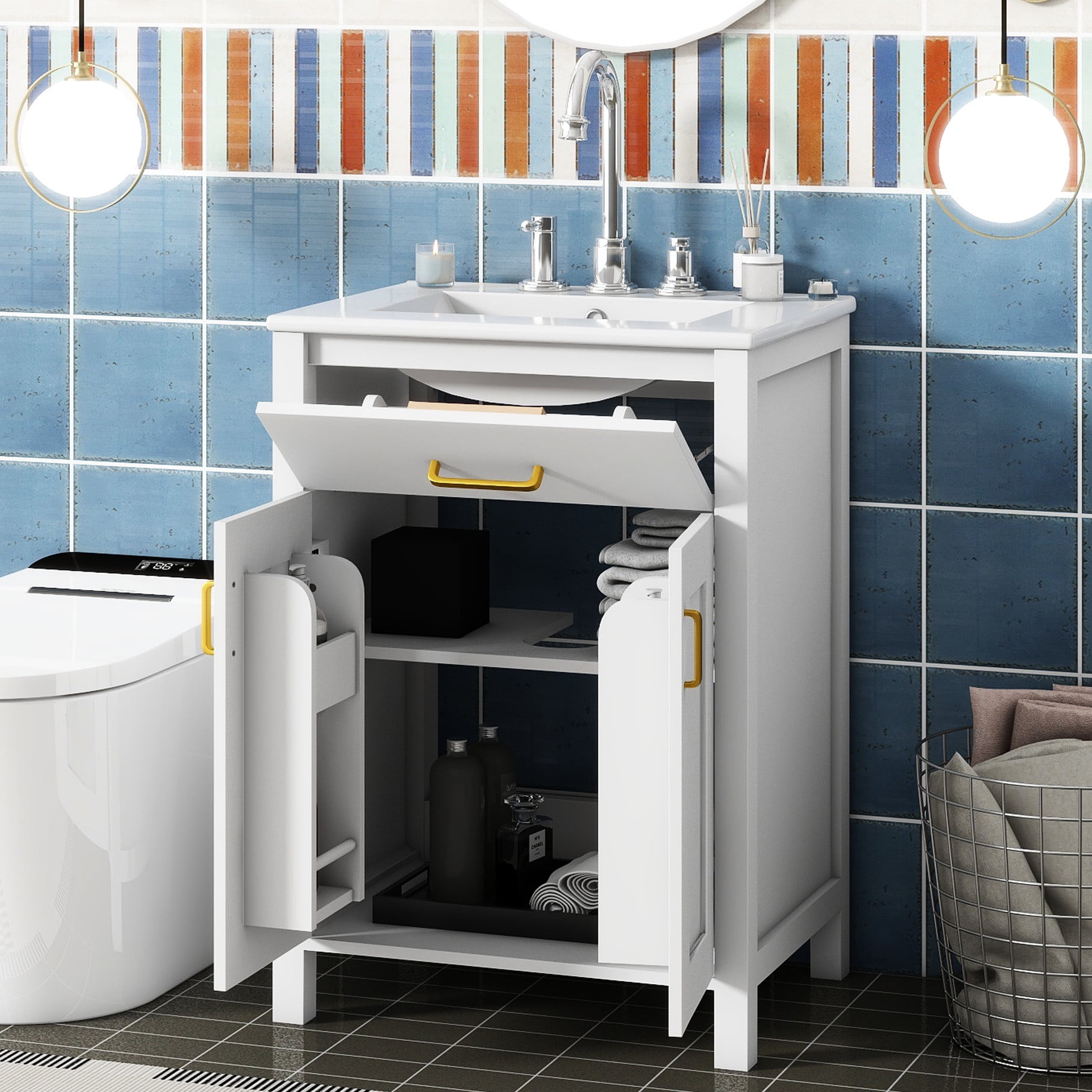 24" Bathroom Vanity | Golden Handles Add Luxury, Suitable for Small ...