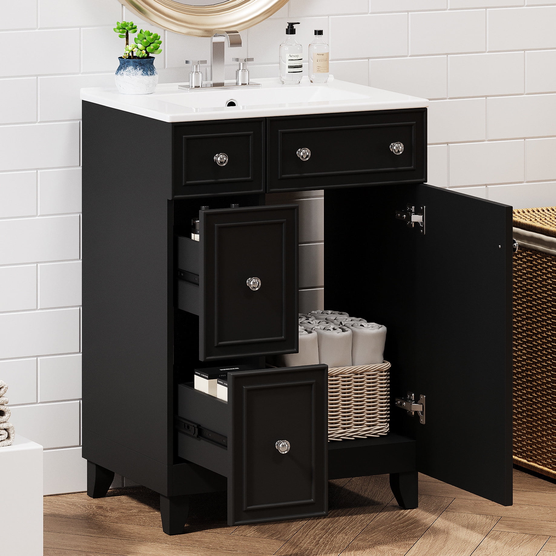 24" Bathroom Vanity with Rectangular Drop-in Sink | Compact Design for ...