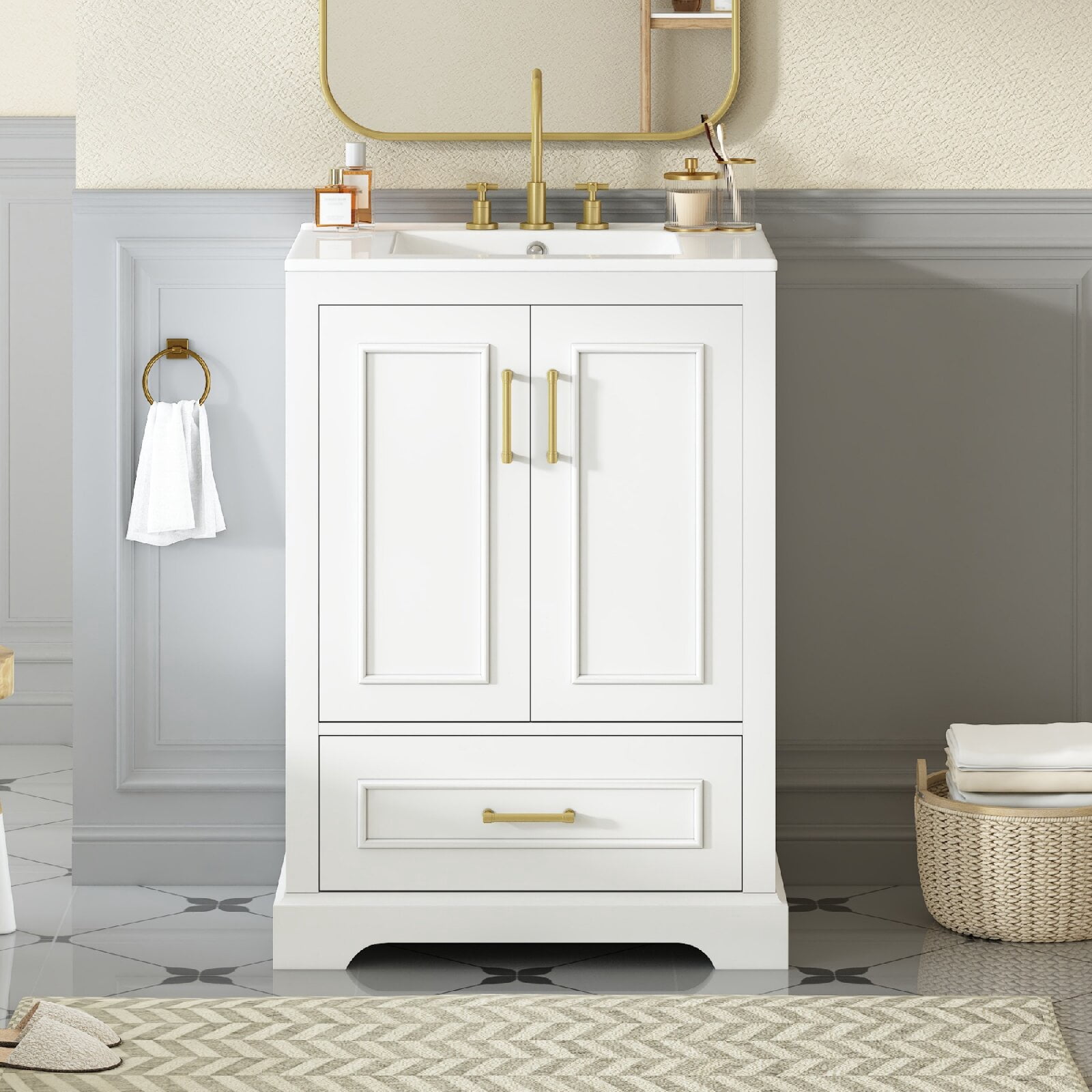 24" Bathroom Vanity with Sink and 1 Divider Drawer, Solid Wood Base ...